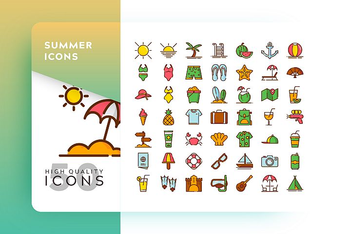 SUMMER ICON (256605) | Icons | Design Bundles