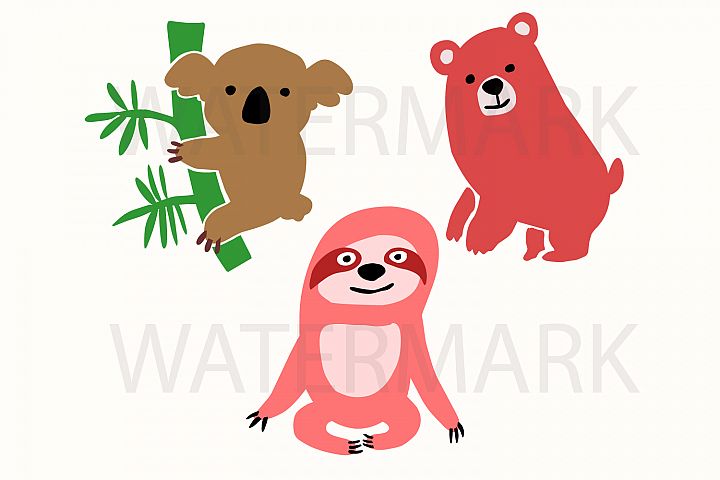Sloth Bear and Koala Wild Friends : JPG PNG SVG EPS Hand drawing (99925 ...