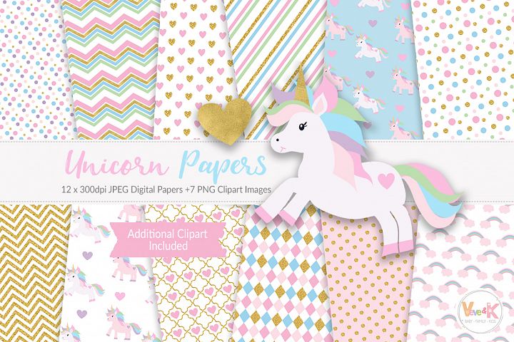 Unicorns Clipart, Rainbow Clipart, Unicorn Digital Papers, Rainbow ...