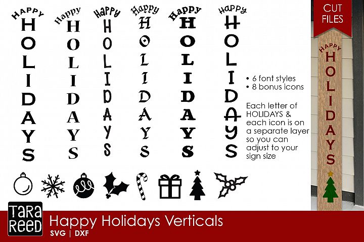 Happy Holidays Vertical Sign Bundle (80957) | Cut Files | Design Bundles