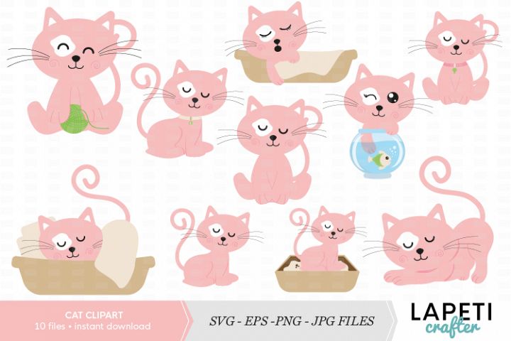 Cat clipart, cat clip art printable, cute pink cat clip art (254571 ...