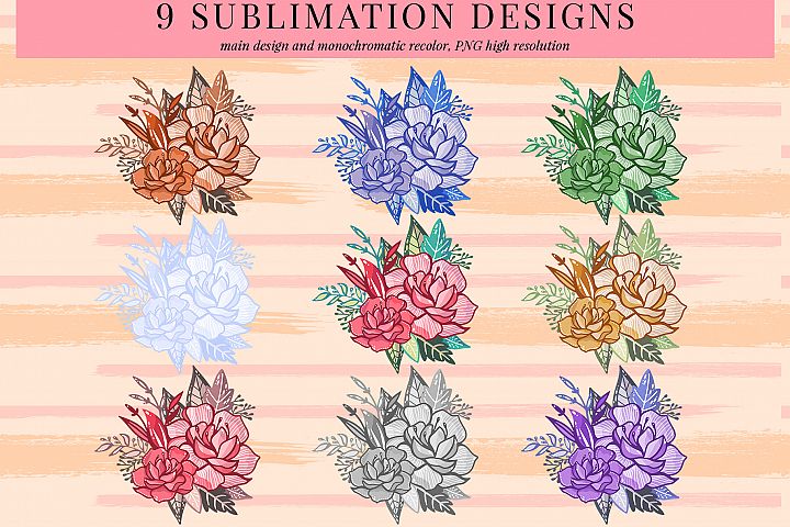 9 floral arrngement 1 sublimation designs, PNG sublimation (269630 ...