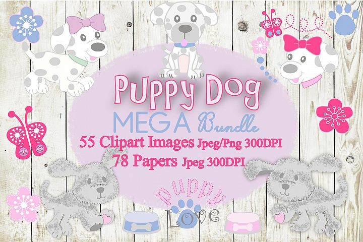 Puppy Dog Mega Bundle of Clipart and Digital Papers (88470 ...