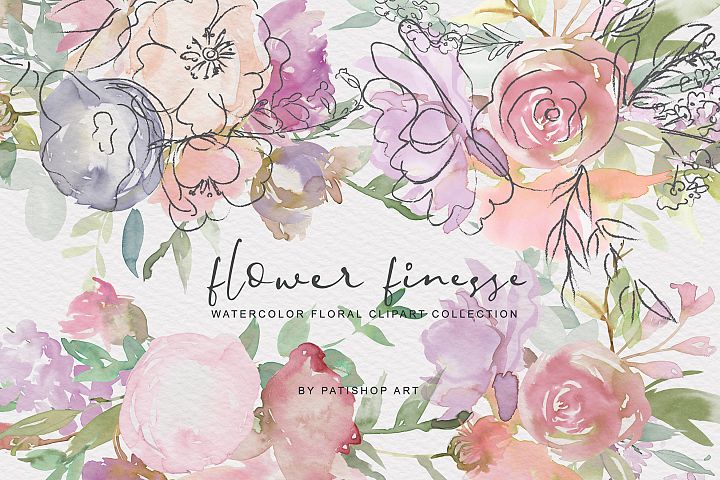 Watercolor Pastels Flowers Clipart Flower Doodles Set (363297 ...