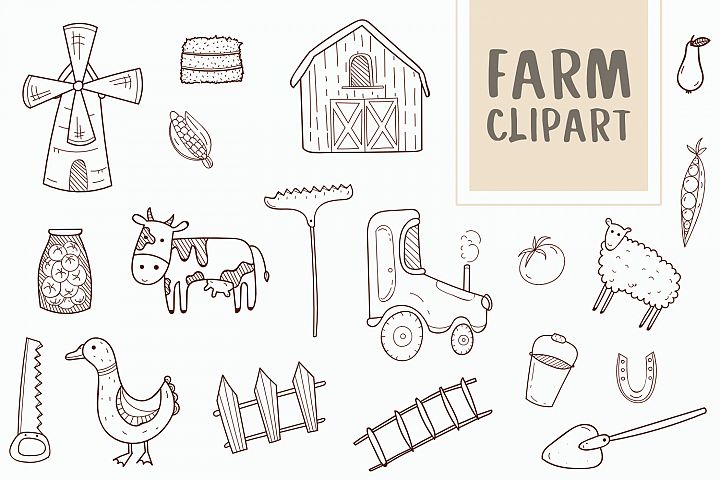 Farm Doodle Clipart Collection