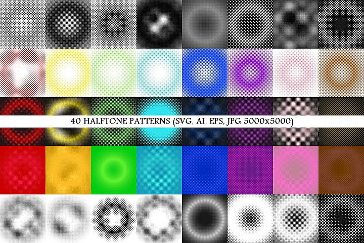 40 Halftone Patterns (344239) | Backgrounds | Design Bundles