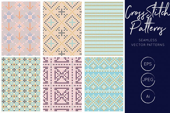 Pastel Cross Stitch Seamless Pattern (92888) | Patterns | Design Bundles