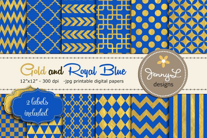 Royal Blue and Gold Geometric Digital Papers (82784) | Backgrounds ...