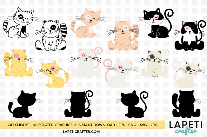 Cat clipart, kitten cats clipart, kitty clip art digital