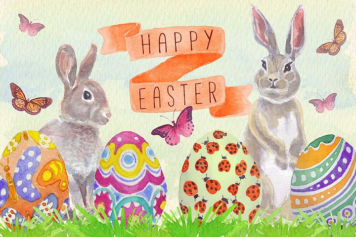 Watercolor easter clipart set
