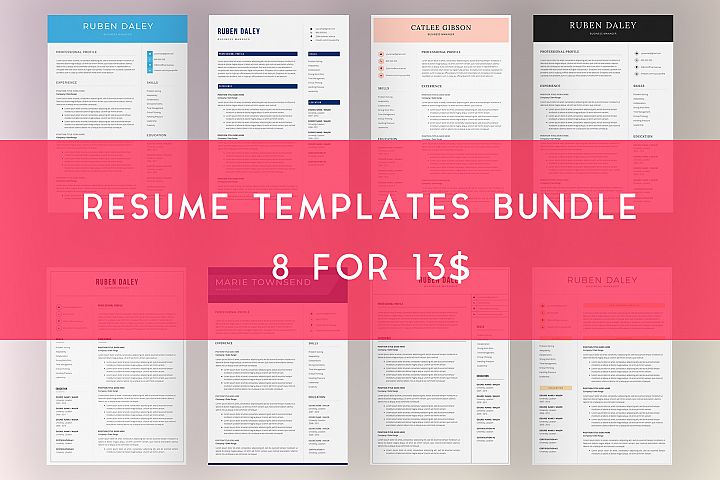 Resume Template Bundle | 4 Pages and Cover Letter (241653) | Resume ...