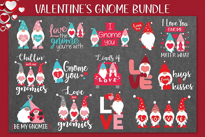Valentine's Gnome Bundle , Valentines svg, Gnome Svg