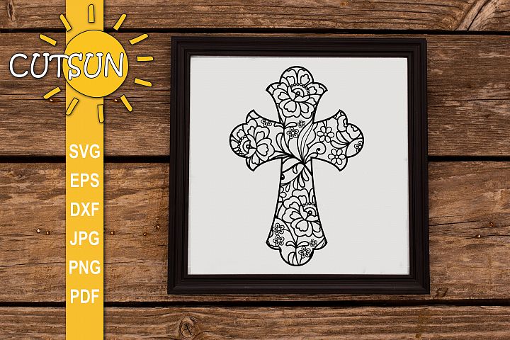 Cross SVG cut file| Floral cross SVG file | Zentangle SVG