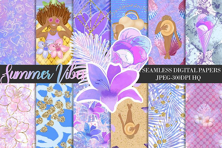 Summer Digital Papers, Beach Tropical Patterns, Summer Backgrounds