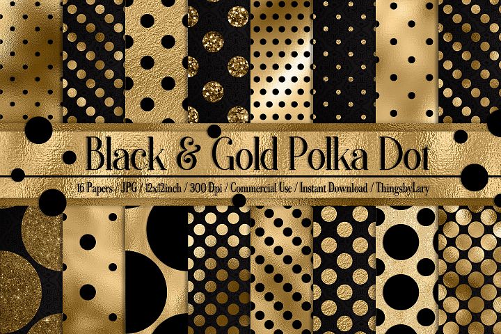 16 luxury black and gold polka dot digital papers (94542) | Patterns ...