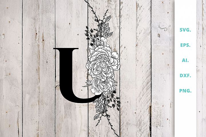 Floral Letter U Paper Cut file SVG/DXF (378589) | Monograms | Design ...