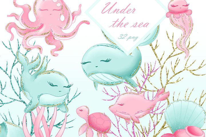 Sea animals clipart (91213) | Illustrations | Design Bundles
