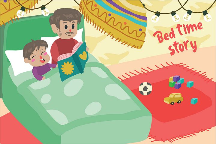 Bed Time Story - Vector Illustration
