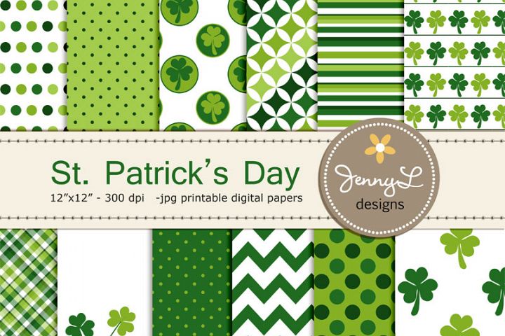 St. Patrick's Day Digital Papers, Shamrock, Clover, Irish, Lucky for ...