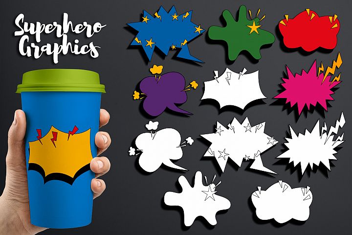 Superhero Talk Bubble clipart / comic speech balloons