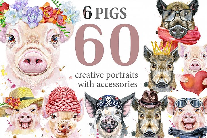 Watercolor pigs