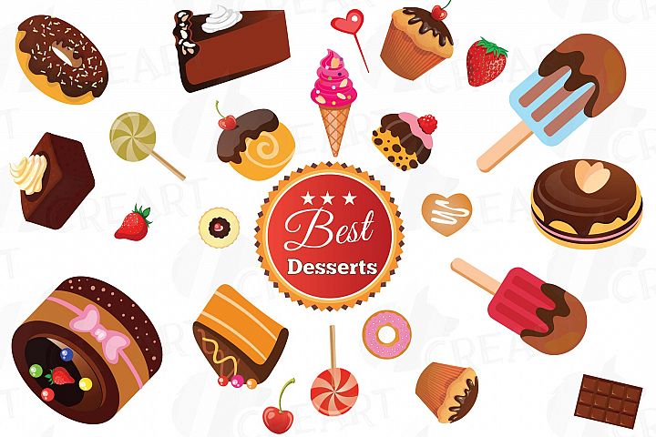 Desserts Clipart collection, delicious cakes vector and png