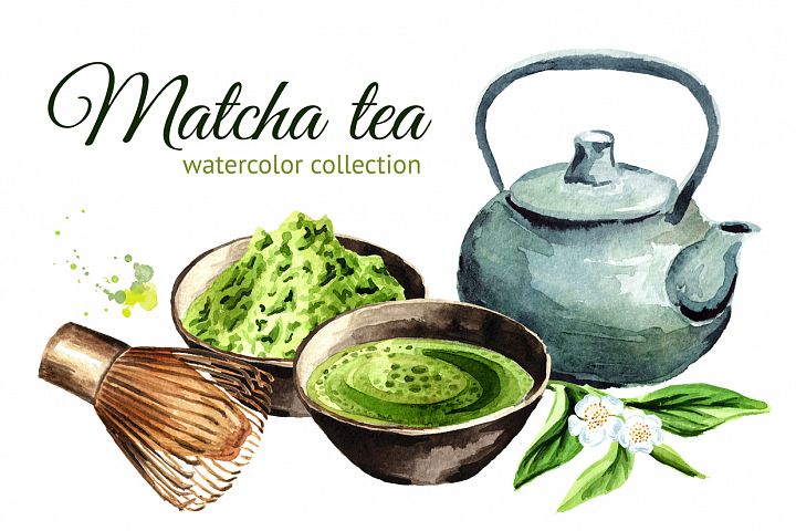 Matcha tea. Watercolor collection