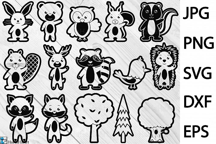 Outline Forest Animals - Clip art / Cutting Files 228c