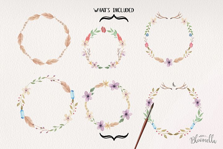 Boho Wreaths Leaves 6 Wreath Watercolor Bohemian Feathers