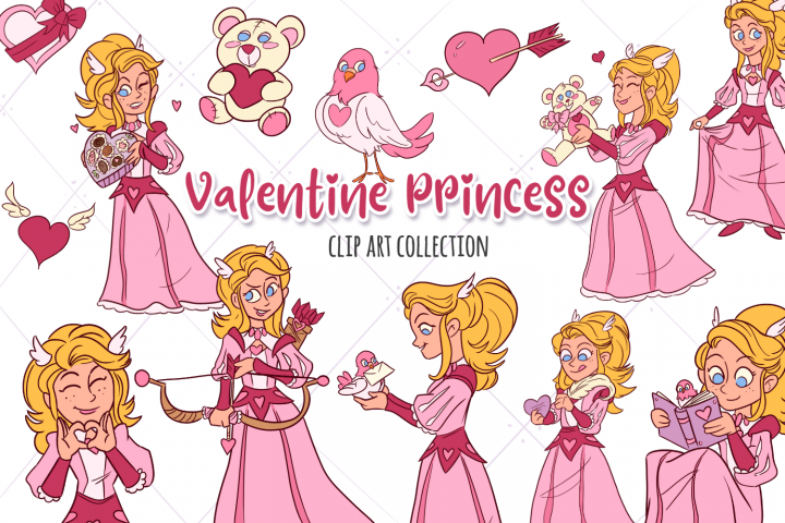 Valentine Princess In Pink Clip Art Collection