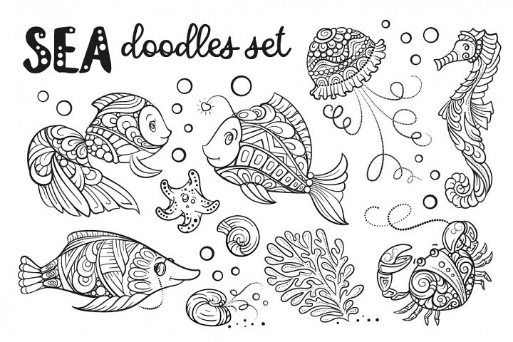 Sea doodles set (77162) | Illustrations | Design Bundles