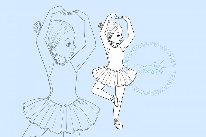Ballet Digital Stamp. Cute ballerina coloring page Download.
