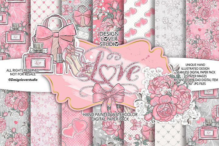 Loving Heart digital paper pack (176718) | Patterns | Design Bundles