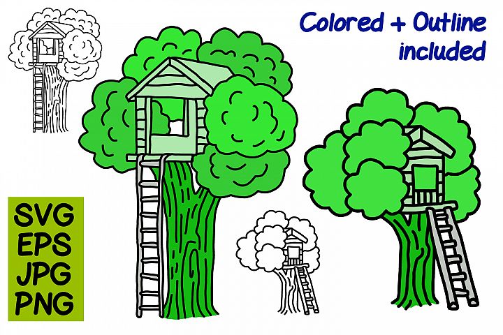 Treehouse 2 Design Outline and Colored - JPG PNG EPS SVG