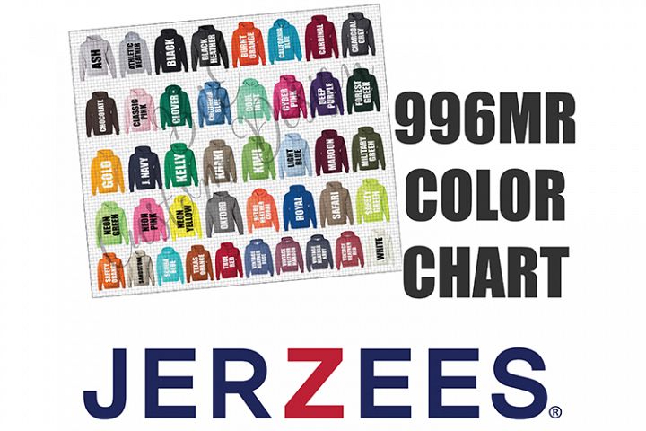 Jerzees 996MR Hoodie Sweatshirt Color Chart (351062) | Mock Ups ...