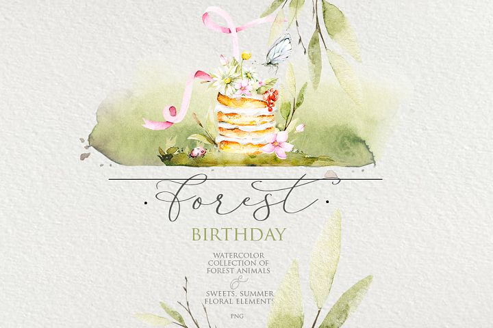 Forest birthday. Watercolor collection.