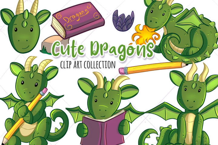 Cute Dragons Clip Art Collection (105868) | Illustrations | Design Bundles