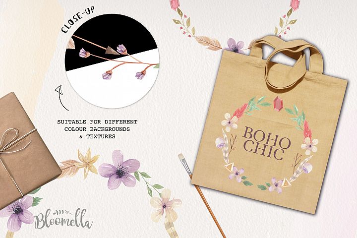 Boho Wreaths Leaves 6 Wreath Watercolor Bohemian Feathers