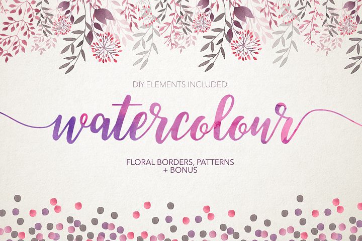 Watercolour floral borders& patterns (12972) | Illustrations | Design ...