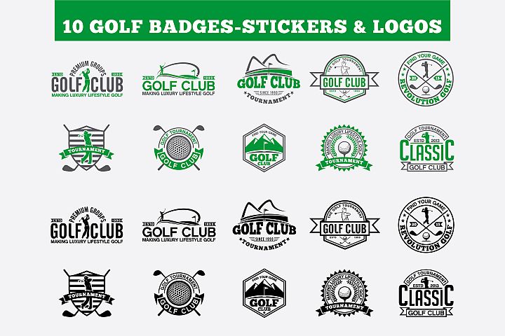 10 Golf Badges-Stickers & Logos