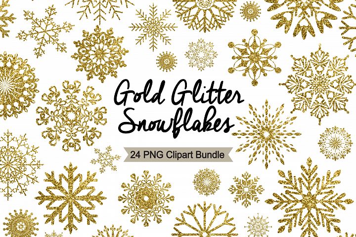 Snowflake Clipart - Gold Glitter