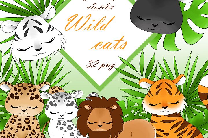 Wild cats clipart (99894) | Illustrations | Design Bundles
