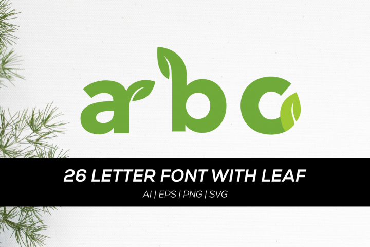 26 letter font with leaf (39164) | Logos | Design Bundles