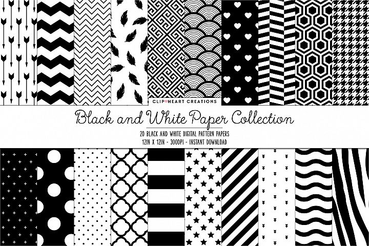 Black & White Pattern Digital Papers - 20 papers