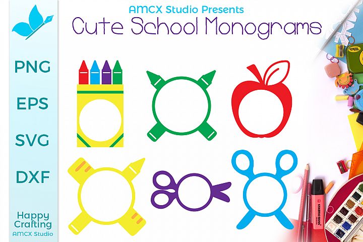 Cute School Monograms - Monogram Bundle (301107) | SVGs | Design Bundles