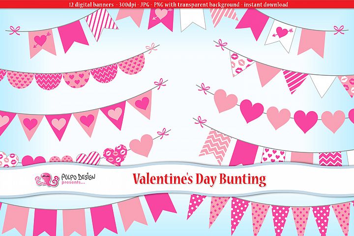 Valentine's day Bunting clipart (49916) | Decorations | Design Bundles