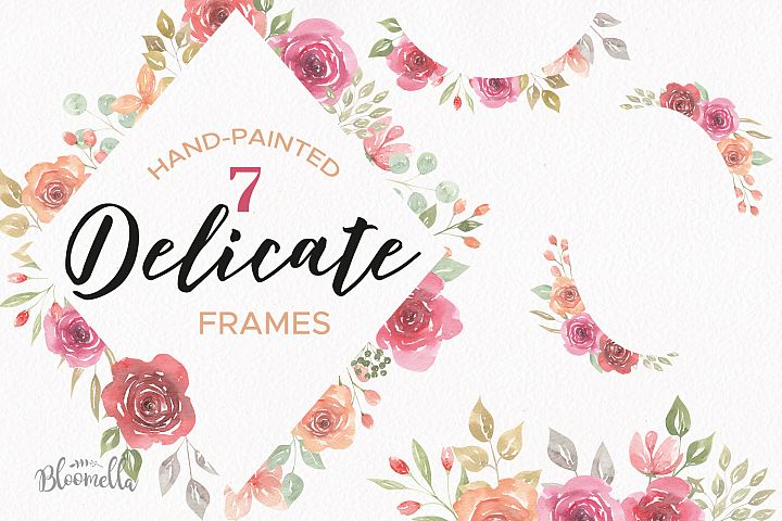 Delicate Frames Watercolor Floral Border Flowers Roses Red (161765 ...