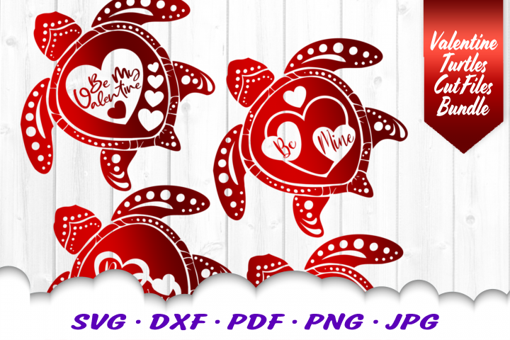 Valentines Sea Turtle Hearts SVG DXF Cut Files Bundle