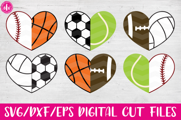 Sports Half Hearts - SVG, DXF, EPS Cut Files (15918) | SVGs | Design ...
