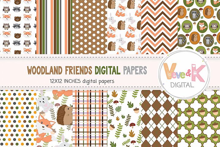 Woodland Animals Digital Papers, Forest Animals Papers, Fox, Deer, Bear ...